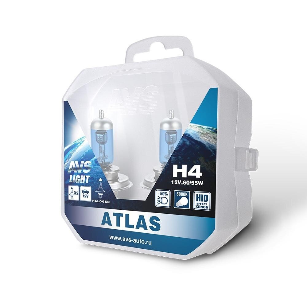 AVS A78908S Галогенная лампа AVS ATLAS PB/5000К/PB H4.12V.60/55W. 2шт.