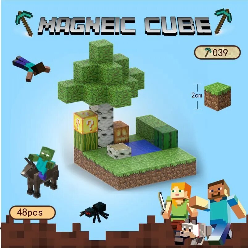 Магнитный конструктор Minecraft, набор из 48 магнитных блоков