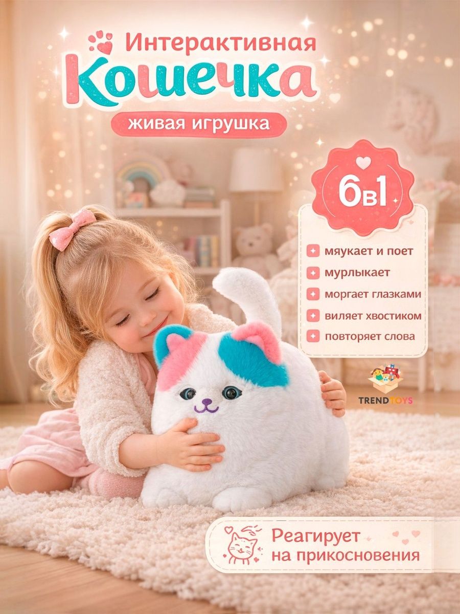Интерактивная музыкальная кошка умный котенок ручная киска повторюшка