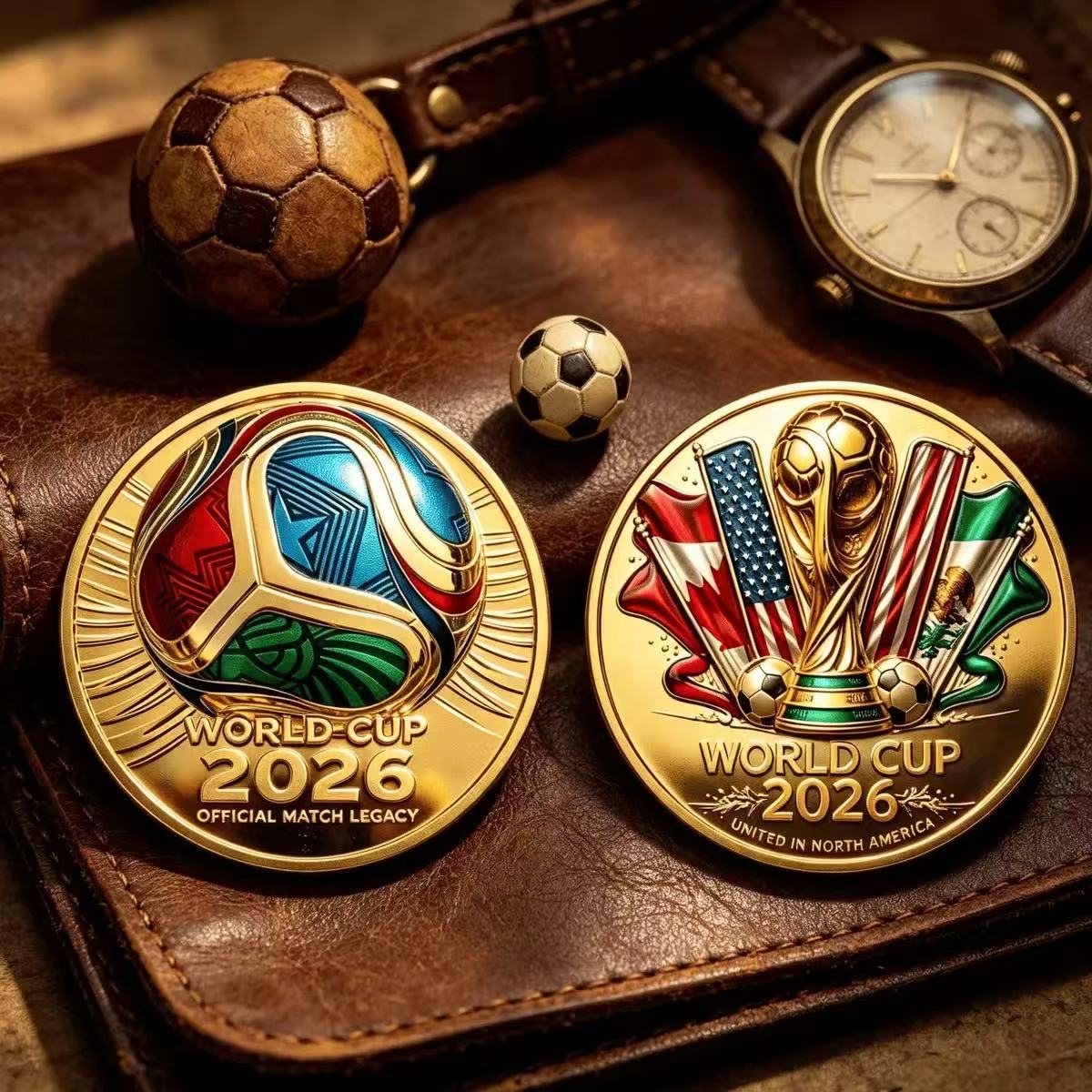 Набор памятных медалей ЧМ‑2026 по футболу, золотой + серебряный, 2 шт