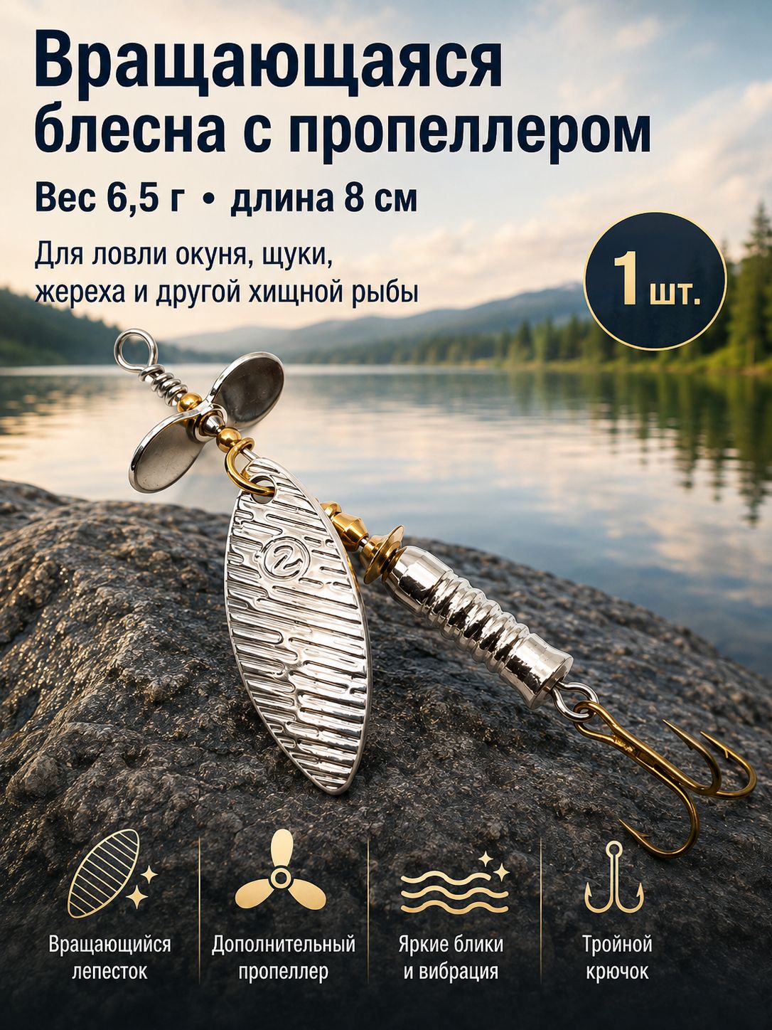 Блесна вращающаяся 7 г 8см серебро
