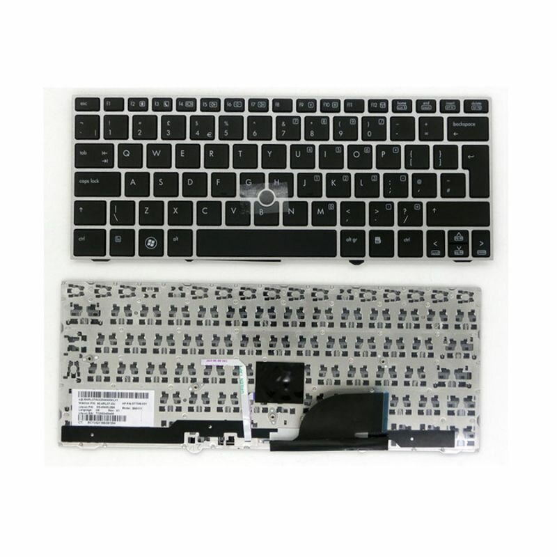 Клавиатура для ноутбука HP EliteBook 2170p черная, рамка серебряная, с джойстиком