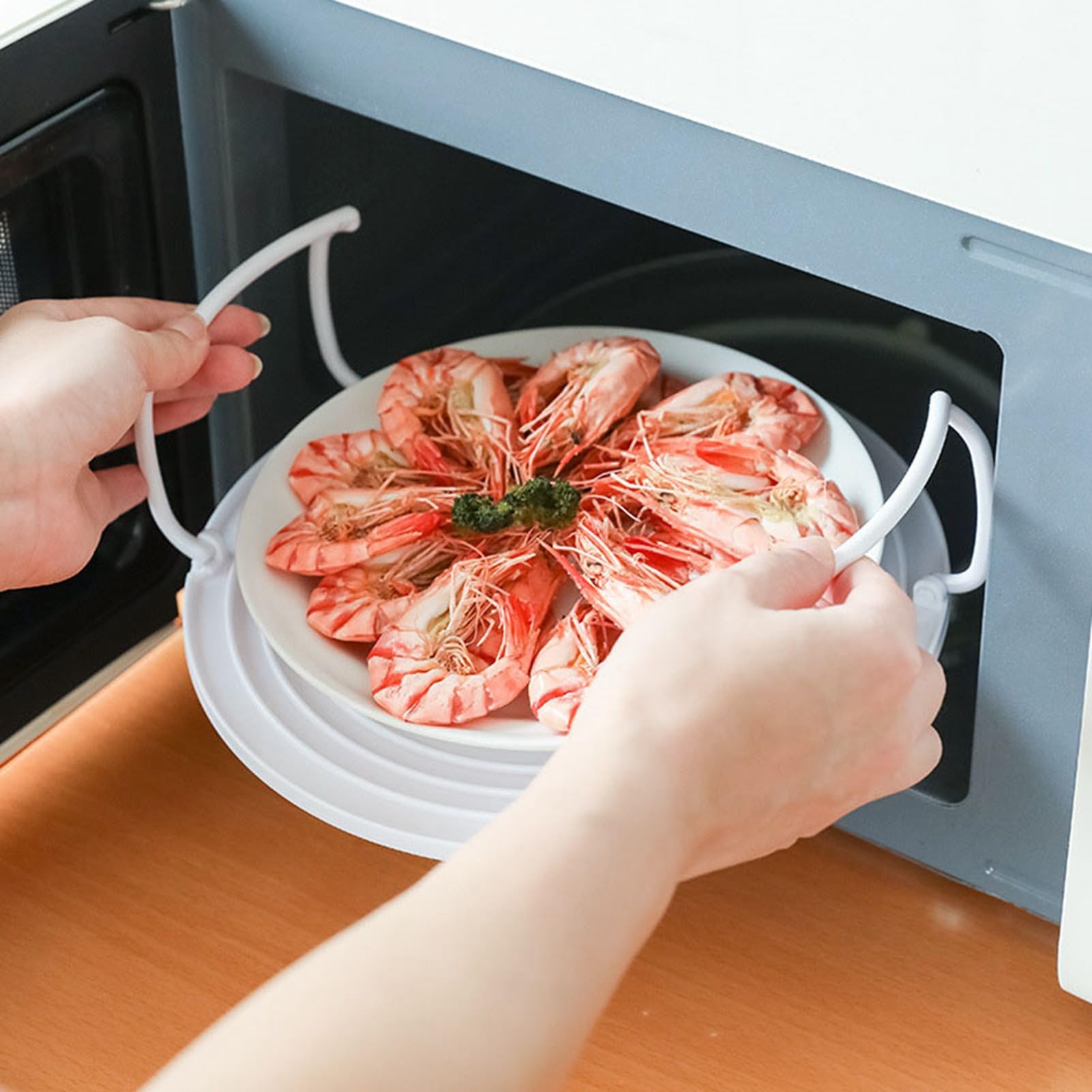 Многоярусная пластиковая подставка для микроволновки круглой формы с ручками для готовки и защиты от брызг