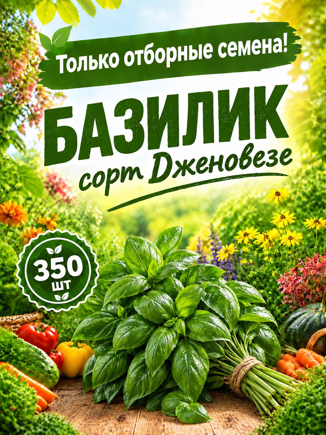 Семена базилика Дженовезе - крупные ароматные листья для настоящего песто и пиццы, до 2,5 кг с квадратного метра