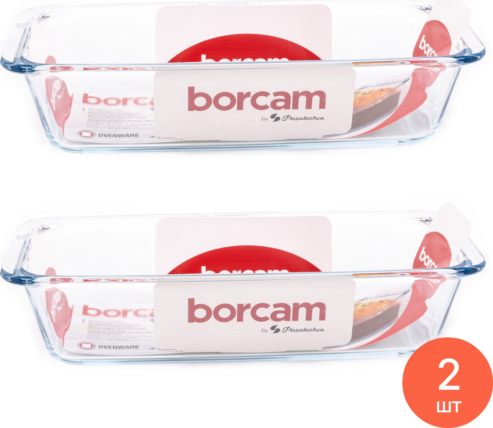 Форма для выпечки Borcam / Боркам прямоугольная стеклянная, размер 310х125х70мм, объем 1.63л / для запекания (комплект из 2 шт)