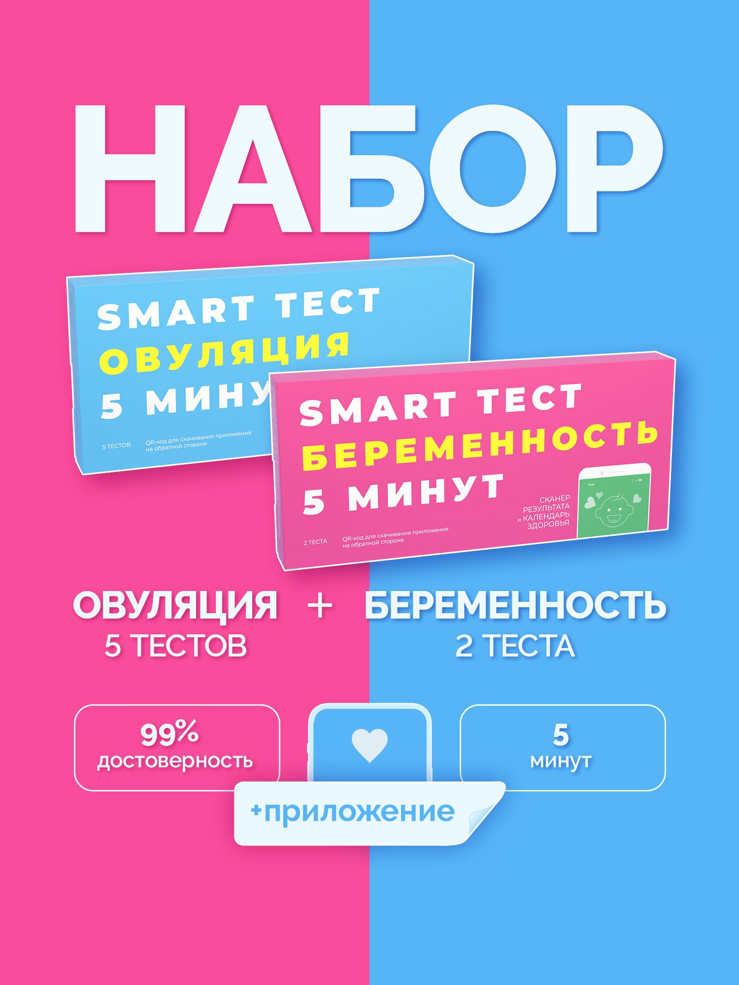 Набор для планирования беременности SMART TEST: тесты на овуляцию 5 шт (30 МмЕ) + 2 теста на беременность(20 МмЕ)