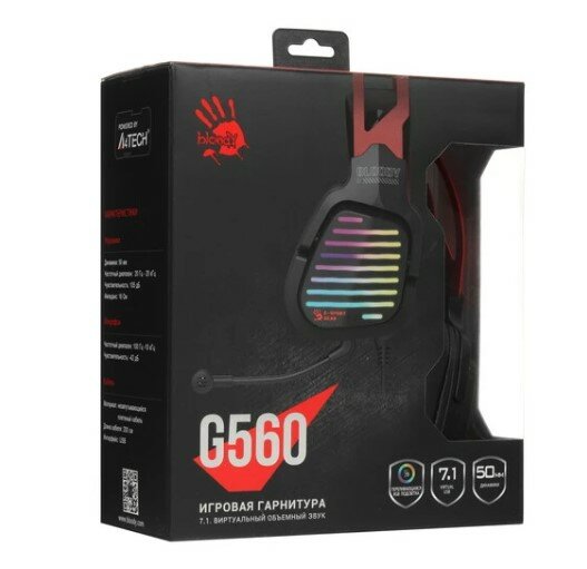 Игровые наушники с микрофоном A4 Bloody G560 черный/красный 2м мониторные USB (G560 SPORTS RED)