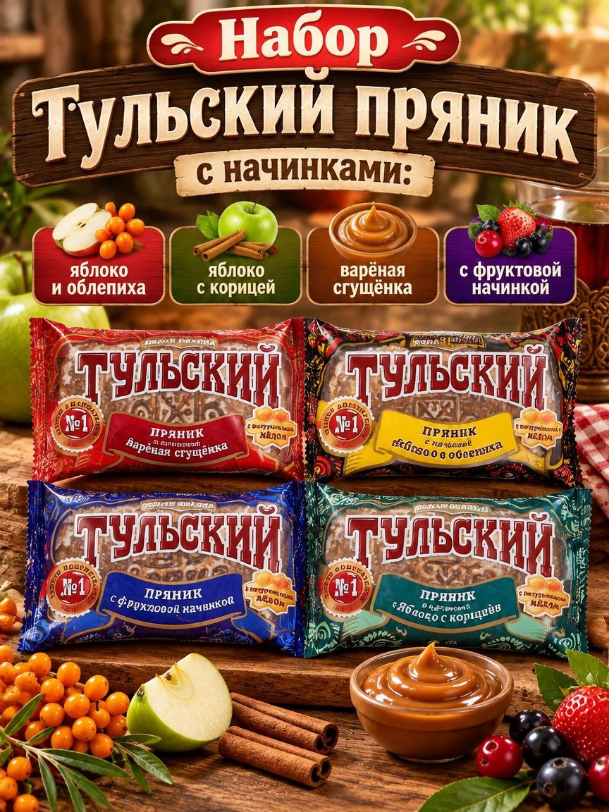 Набор Тульский пряник, с начинками,4шт
