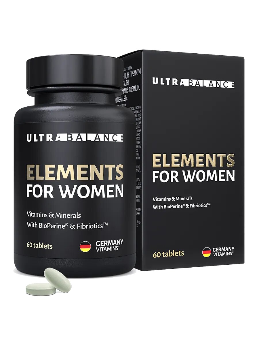Элементы для женщин Премиум Витамины и минералы / Elements for Womens Premium Vitamins & Minerals UltraBalance таблетки массой 950 мг 60 шт