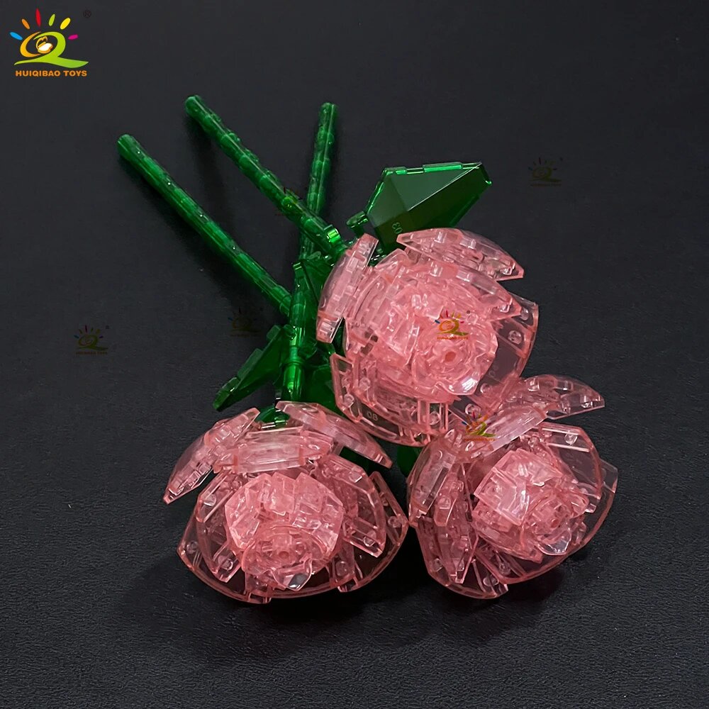 Конструктор HUIQIBAO MOC Роза из пластиковых блоков Розовый, 3PCS PINK