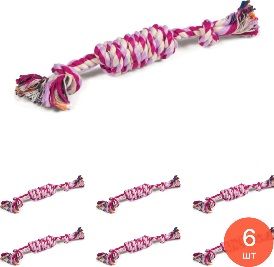 Игрушка для собак Triol / Триол Mini Dogs Веревка-морской узел грейфер с двумя узлами, хлопок, сиреневый 21см / товары для животных (комплект из 6 шт)