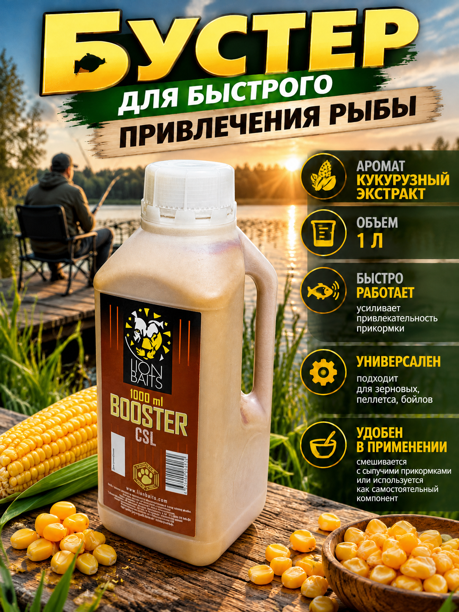 Ароматизатор для рыбалки Booster LION BAITS CSL Кукурузный экстракт 1л