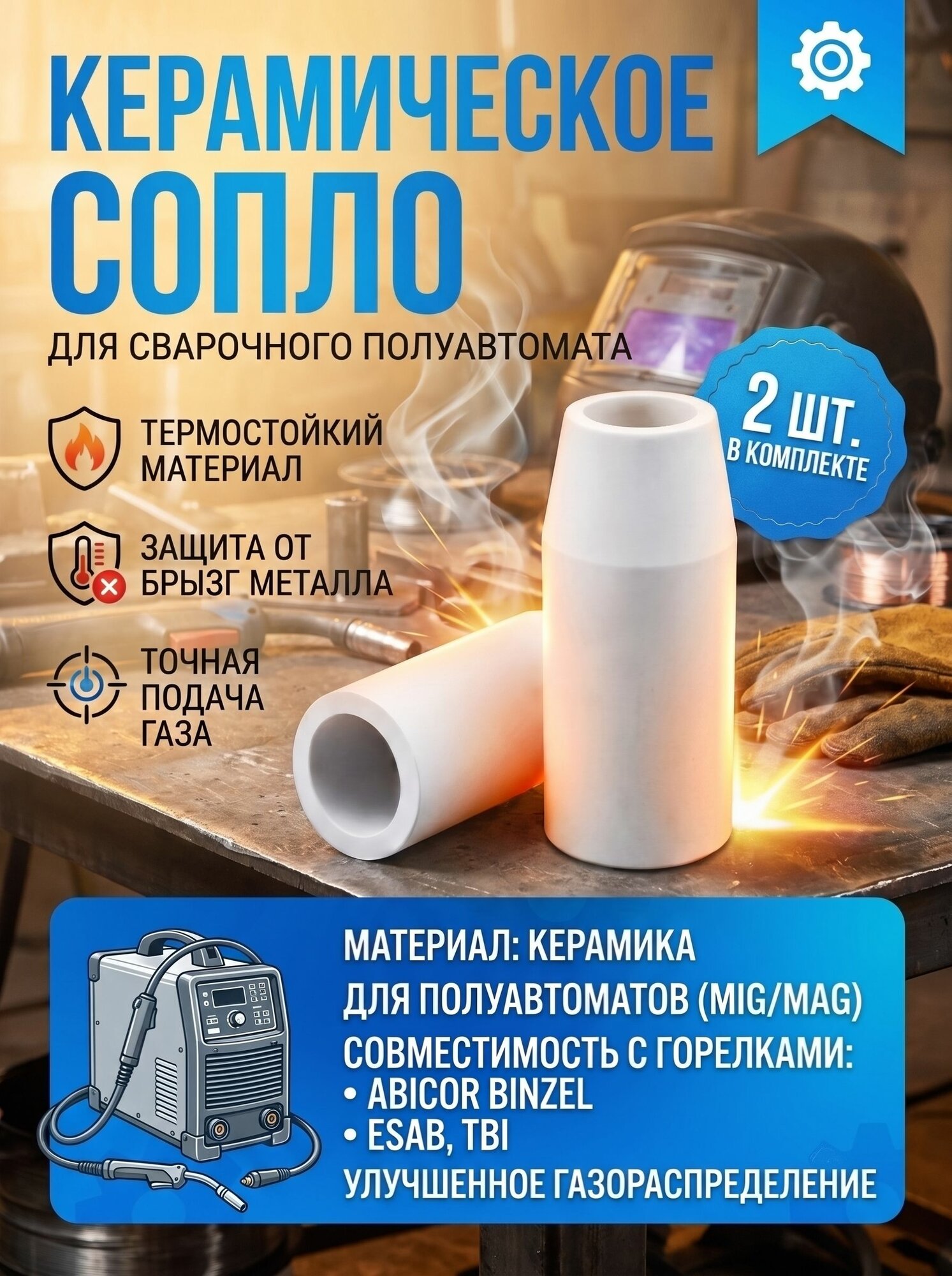 Сопло керамическое для полуавтомата с газом, 2 шт