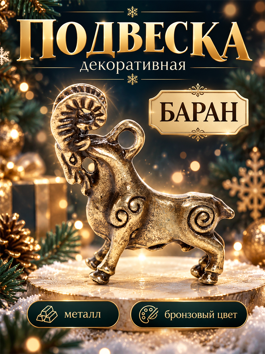 Подвеска декоративная «Баран», металл, 2.7×1×2.9 см