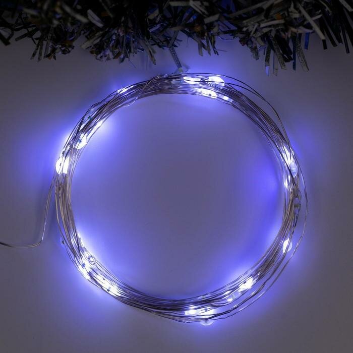 Гирлянда "Нить" 5 м роса, IP20, серебристая нить, 50 LED, свечение белое, мерцание, 3 х AA