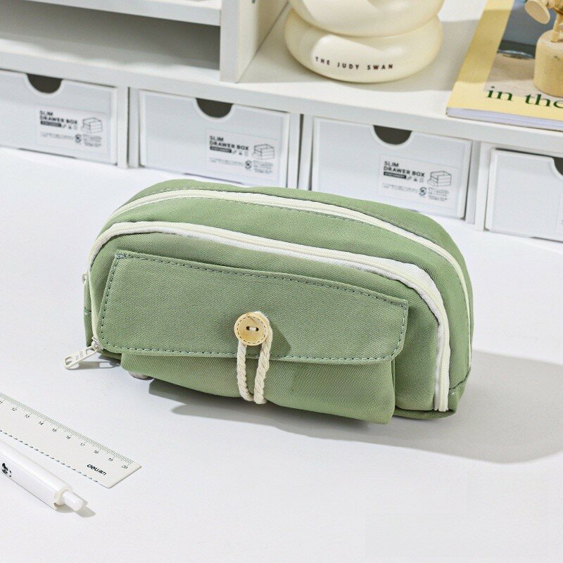 Simple canvas pen holder with multipocket design for students and creative professionals, green