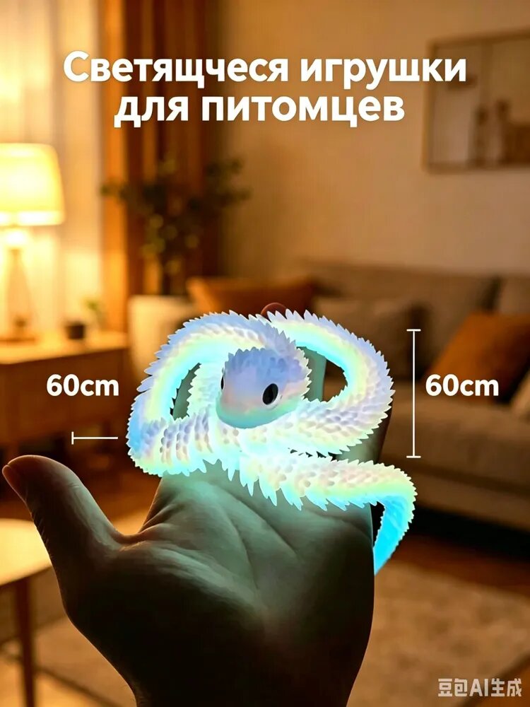 Змея 60см фигурка, светящийся, игрушки из 3д принтера, сувенир, 3D фигурка