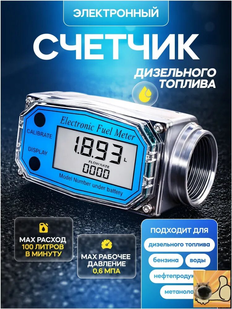 Счетчик для дизельного топлива на шланг электронный (100 л/мин, BSPT 1)