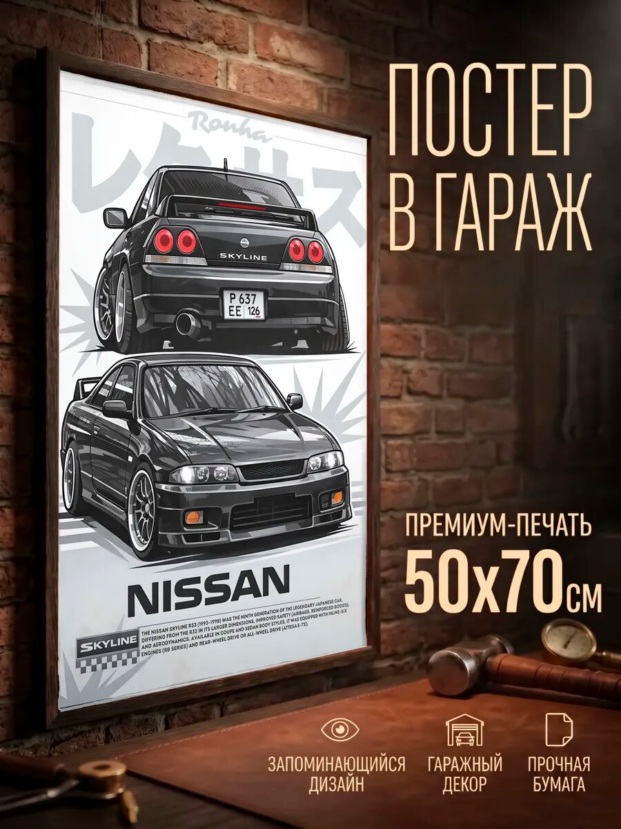 Постер на стену большой 50*70 без рамки авто Ниссан