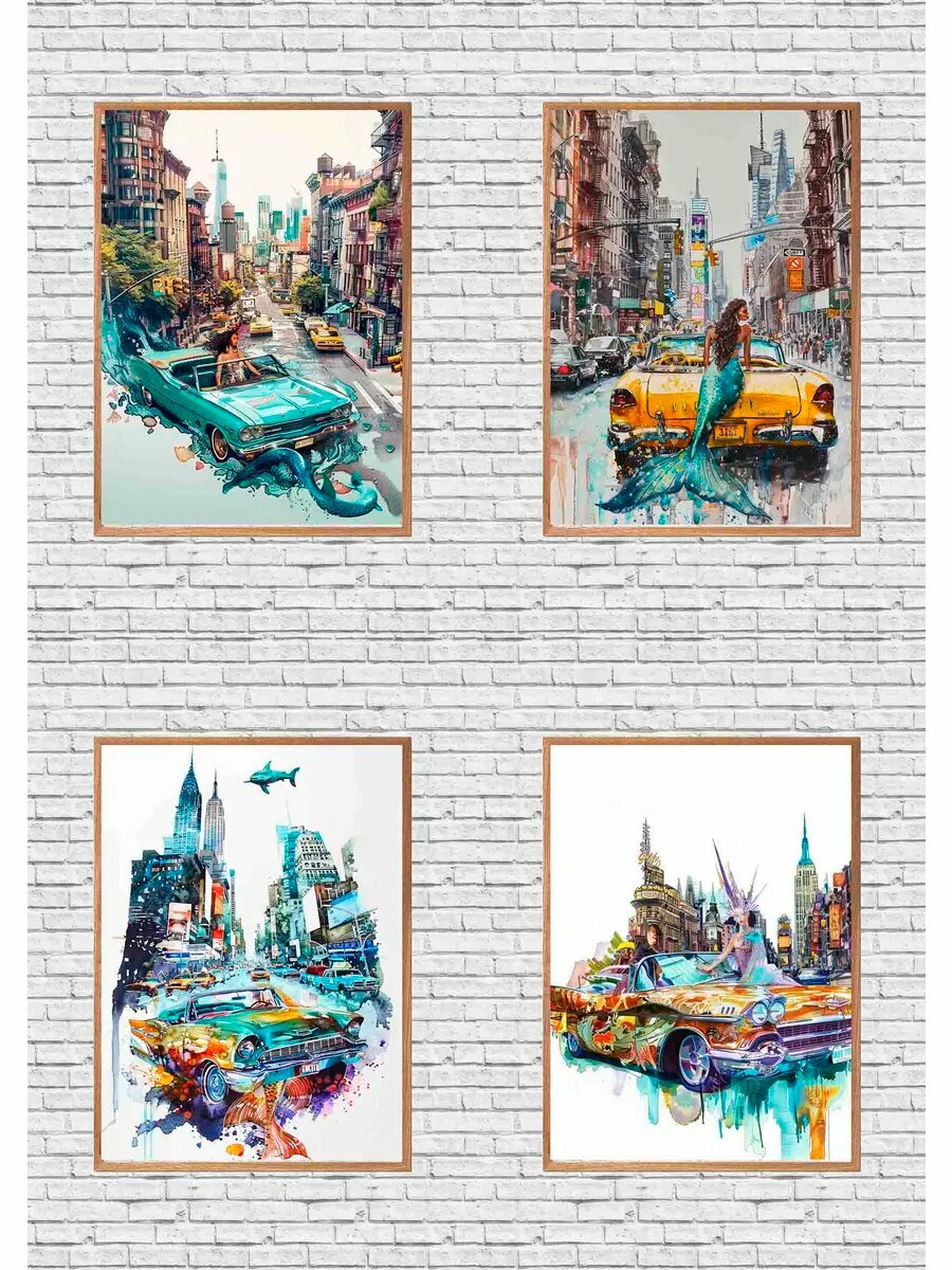 Русалка-чудовище-миллиардер, 4 Плаката, 30x21см