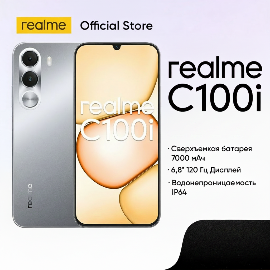 [Быстрая доставка] Смартфон realme C100i ArmorShell ™ Защита IP64, аккумулятор 7000 4GB 64GB Grey