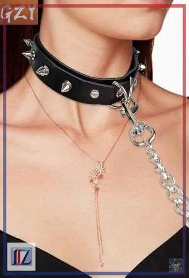 Ошейник БДСМ с шипами и цепью для секса игрушки 18+