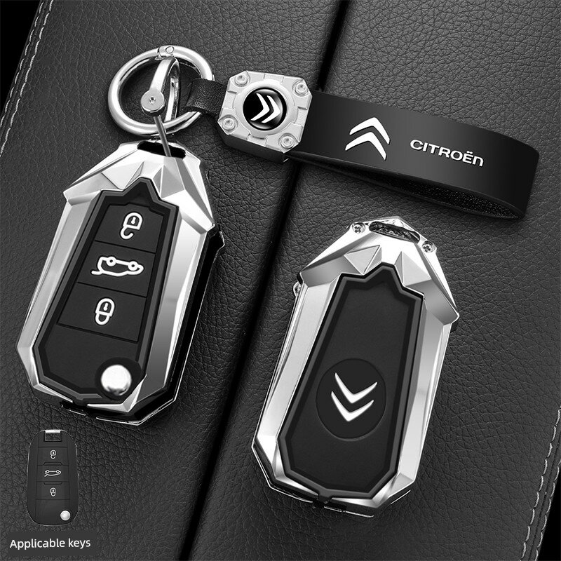 Крышка для ключа Citroen с кожаным ремешком A03 в цвете лунного серебра для моделей C3 XR, C5 Aircross, C4 L