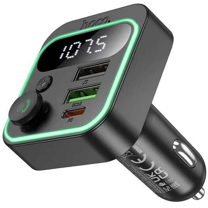 Автомобильный адаптер USB-C и USB-A FM трансмиттер Hoco E85 Black зарядка PD 20W QC3.0 плеер BT - чёрный