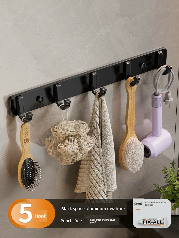 Адгезивный крючок без сверления для ванной комнаты, черный, 5 крючков для душа и крепления