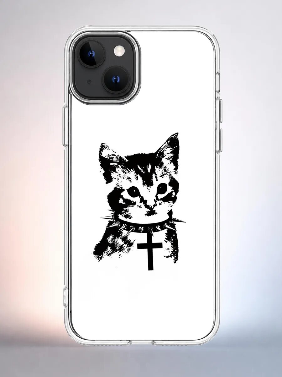 Чехол iPhone 13 готик котик силиконовый прозрачный