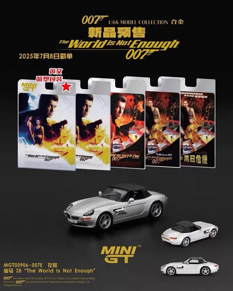 Машинка TSM MINI GT MODEL 1:64 BMW Z8 The World ls Not Enough English version Blister Packaging Die-cast Alloy Model Collection Toy Children Gifts