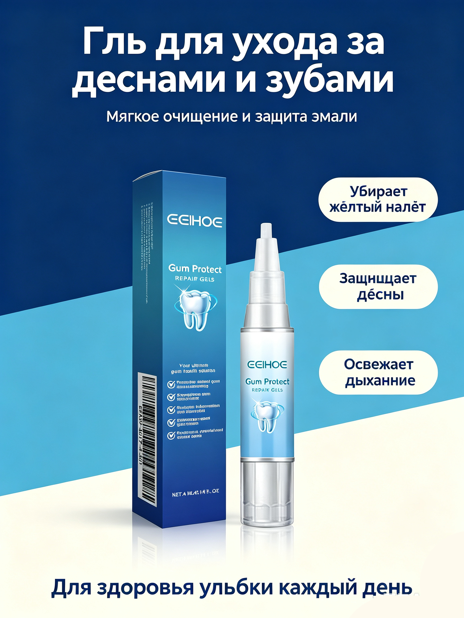 Гель для ухода за зубами EELHOE Dental Care Gel мягко очищает желтые пятна на зубах и удаляет зубной камень 4 мл