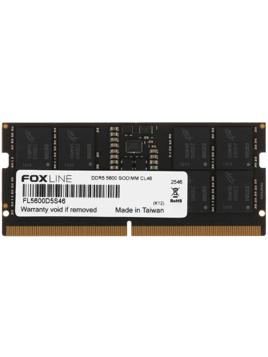 Память оперативная Foxline SODIMM 32 Гб DDR5 (FL5600D5S46S-32G) 5600 МГц, CL46, 1.1 В, черный