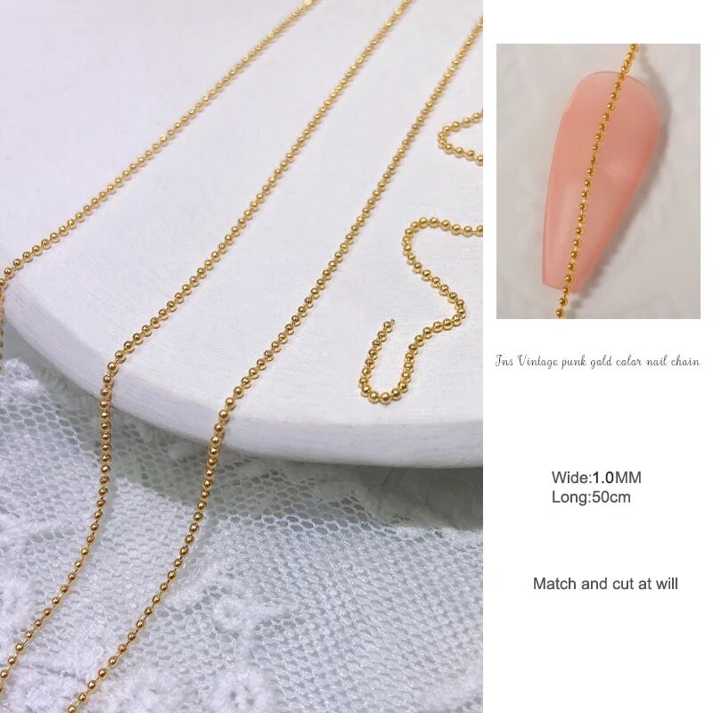 Цепочка для ногтей OAKRGB 50см 0,8-2,2 мм серебристая/золотая Бежевый, 1pc Chain