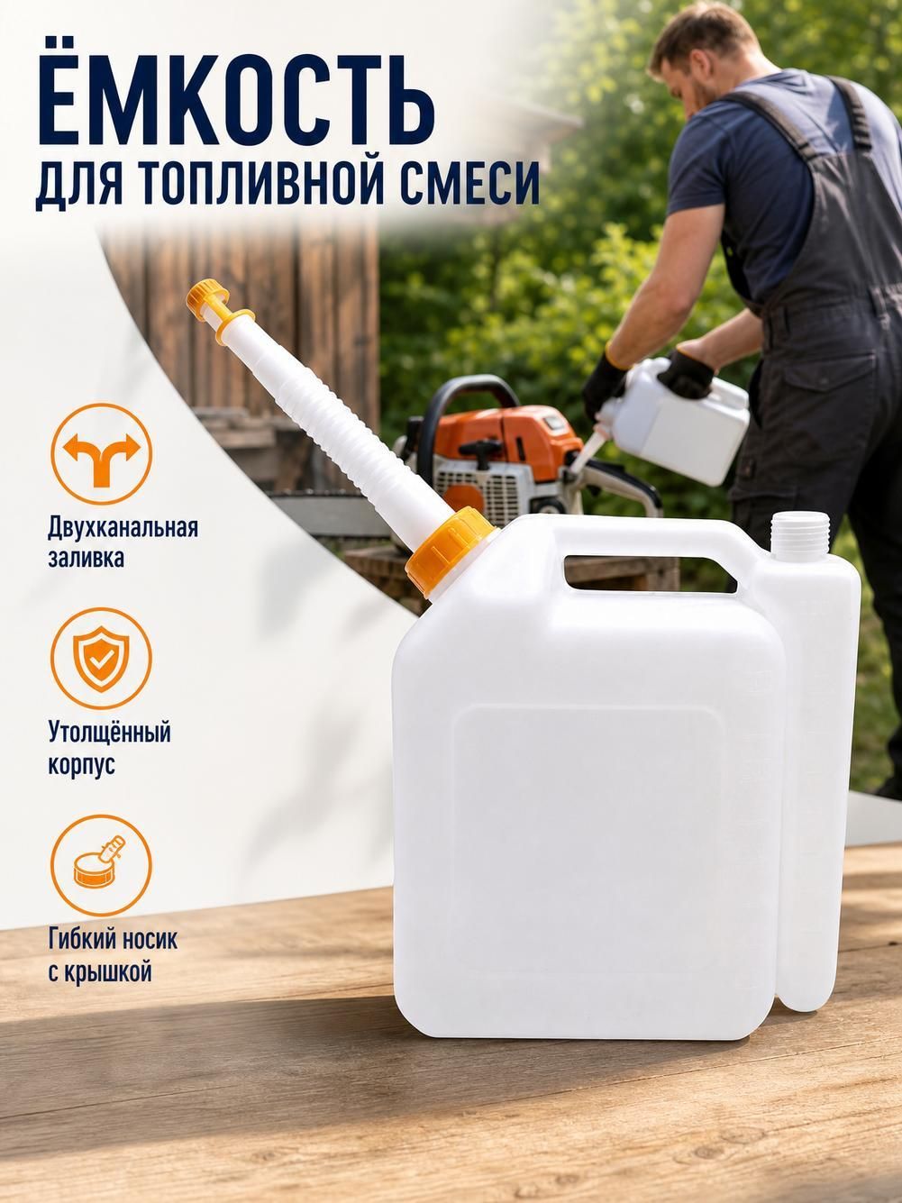 Канистра для бензина 1.5 л, полупрозрачная белая без носика, для топливной смеси и ГСМ