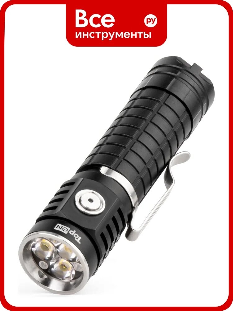 Ручной аккумуляторный фонарь TopOn CREE XPG LED 10 Вт 1000 лм 3.7 B 2.6 Ач 9.62 Втч регулировка яркости, стробоскоп, магнит, съемная клипса TOP-MX1TH