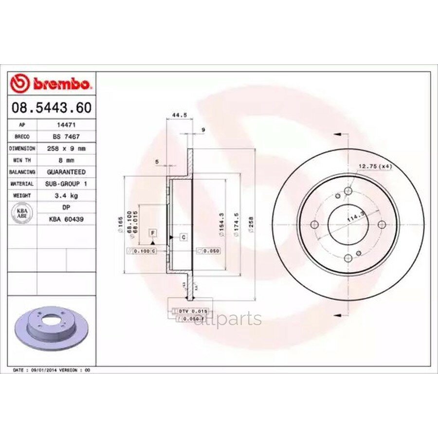 BREMBO 08.5443.60 Диск тормозной