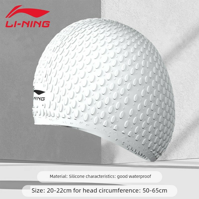 Lining Oversized Thick Swim Cap with Ear Protection and Bubble Design, White for Adults, Comfortable and Durable