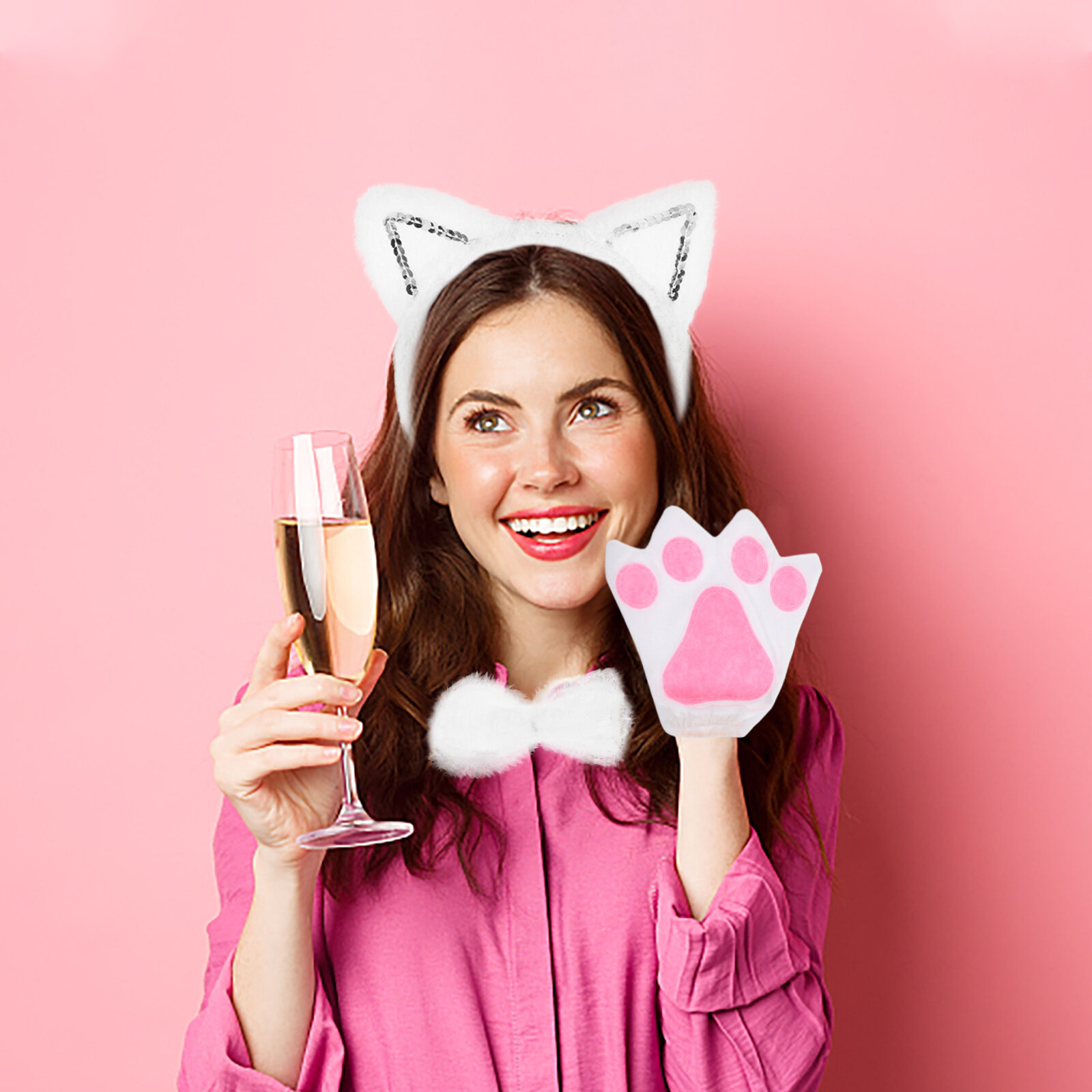 Набор Костюма Кошки 1 Шт Cat Ears Headband Хвост Перчатки Бабочка Для Halloween 20.00X15.00X1.50Cm