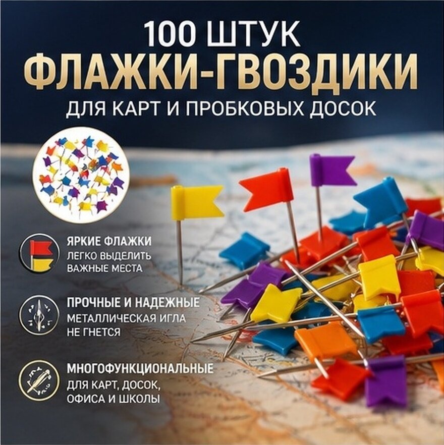 100 Штук Цветные Флажки Булавки Для Доски Из Пробки Картографические Маркеры 3.50X1.20X0.25Cm