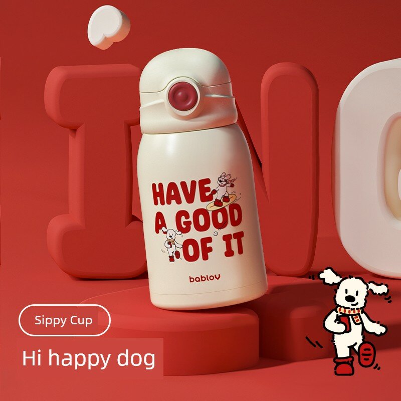 Happy Dog 480 мл нержавеющая сталь 316L детский стакан с трубочкой для школы, прочный и герметичный