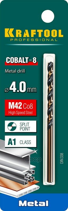 Сверло по металлу 4.0х75мм HSS Cobalt KRAFTOOL Kraftool арт. 29656-4