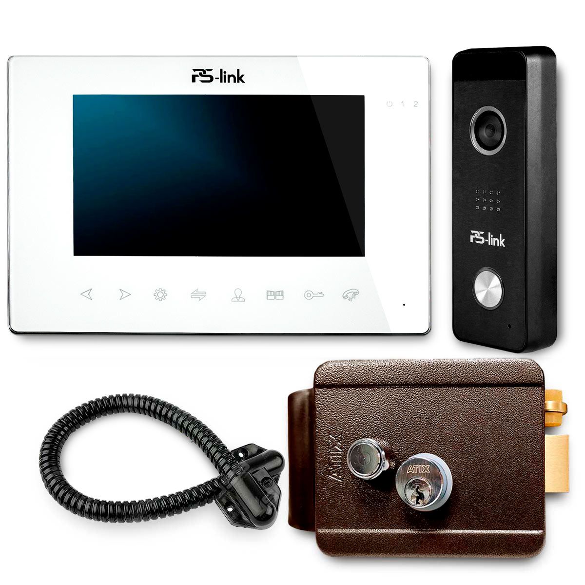 Комплект видеодомофона Ps-Link KIT-714TDP-MB для квартиры, частного дома, офиса / монитор 7" с Wi-Fi и microSD, вызывная панель 2Мп с ИК-подсветкой, электромеханический замок
