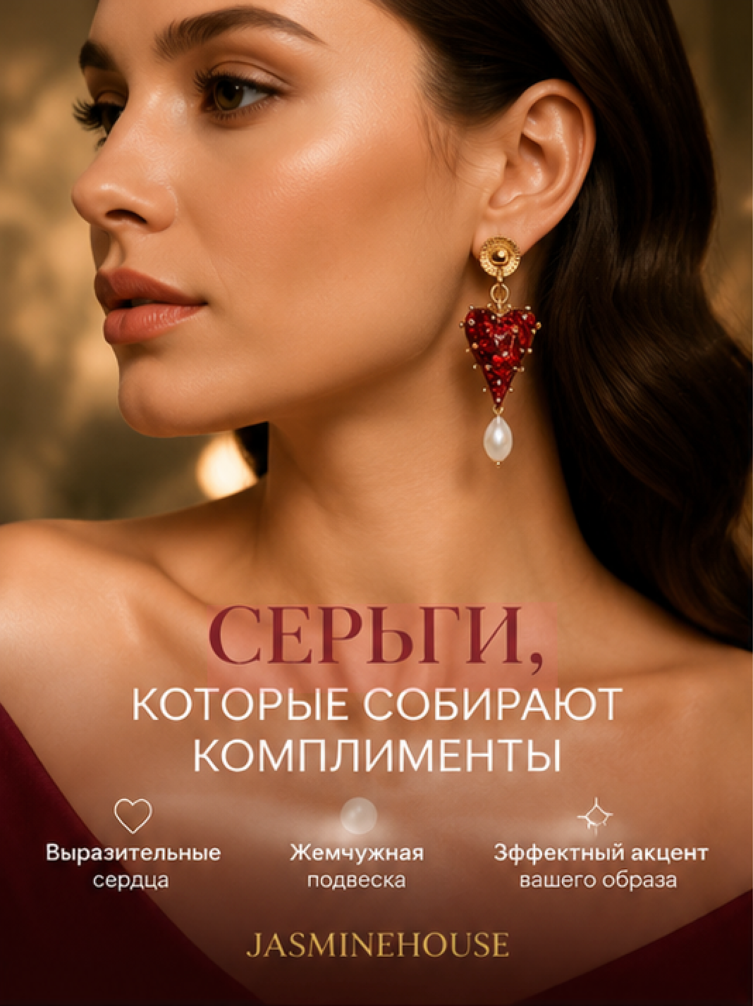 Серьги пусеты Jasmine House, жемчуг имитация