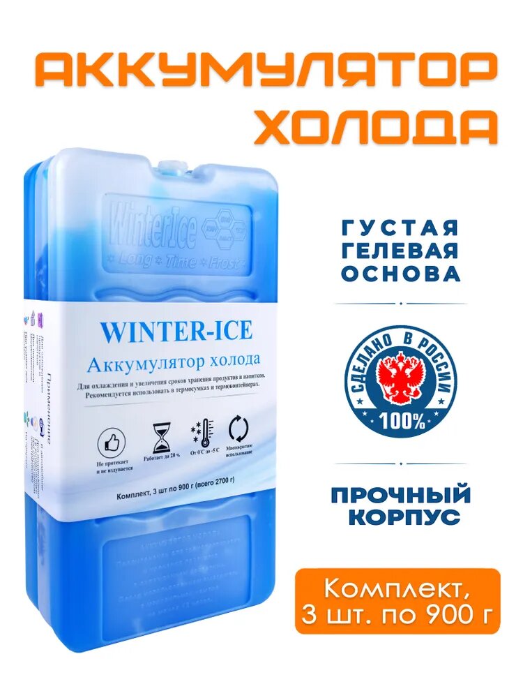 WINTERICE Гелевый аккумулятор холода, 3 шт. по 1000 мл (900 г) комплект, хладоэлемент (охладитель) изотермический для заморозки, сумки холодильник, спортивной термосумки, синий