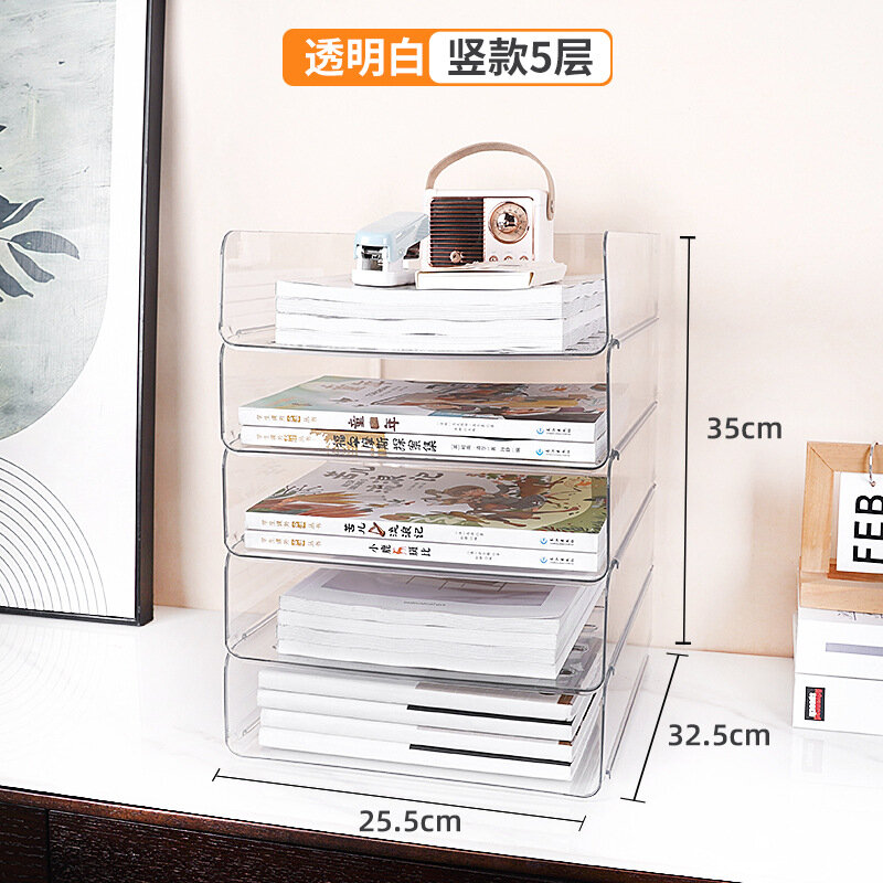 Прозрачный вертикальный органайзер 5-ярусный для бумаг А4 - акриловый, стекающий