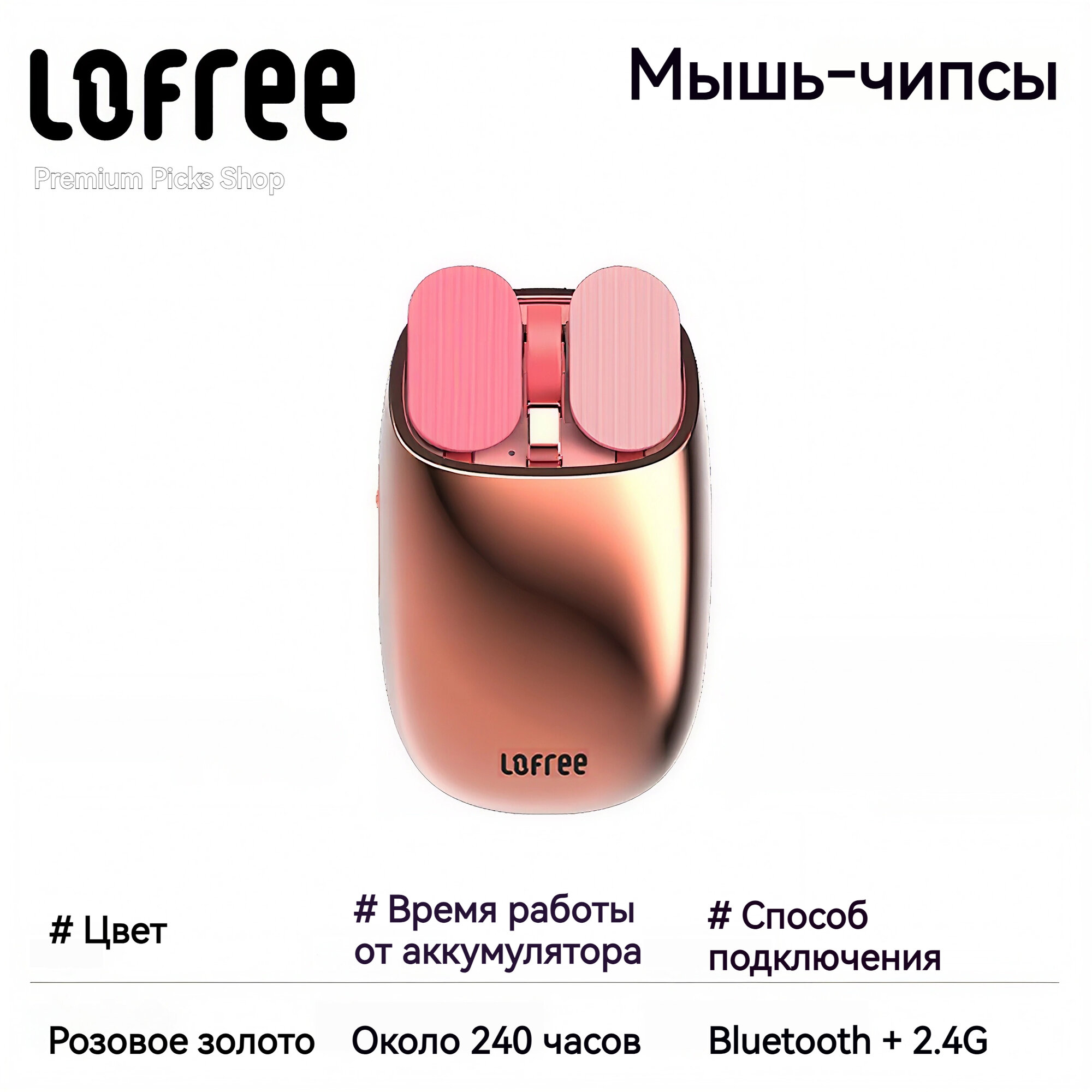 Беспроводная мышь‑чипсы Lofree Wavy Chips, 2.4G / Bluetooth, сенсорные жесты, 800‑3600 DPI