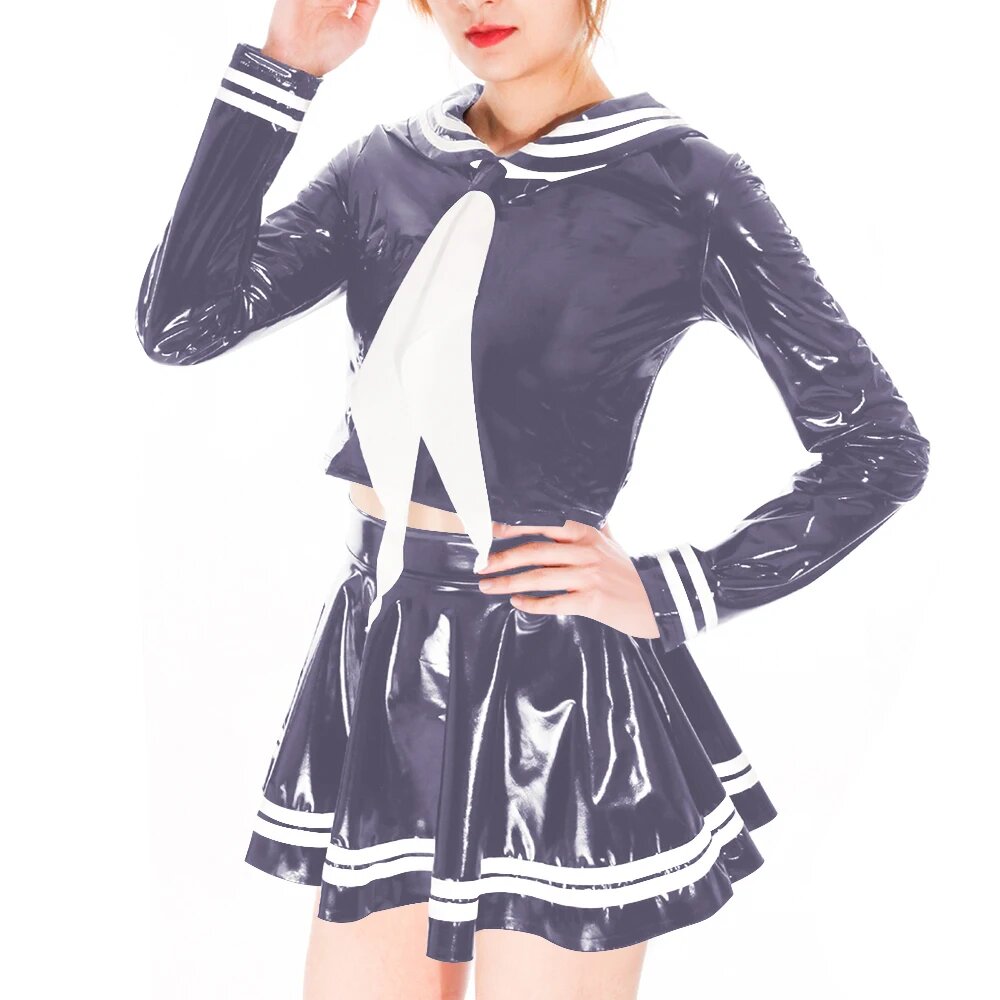 Комплект sailor dress wetlook полиэстер с пандексом Черный, 7XL, Dark purple