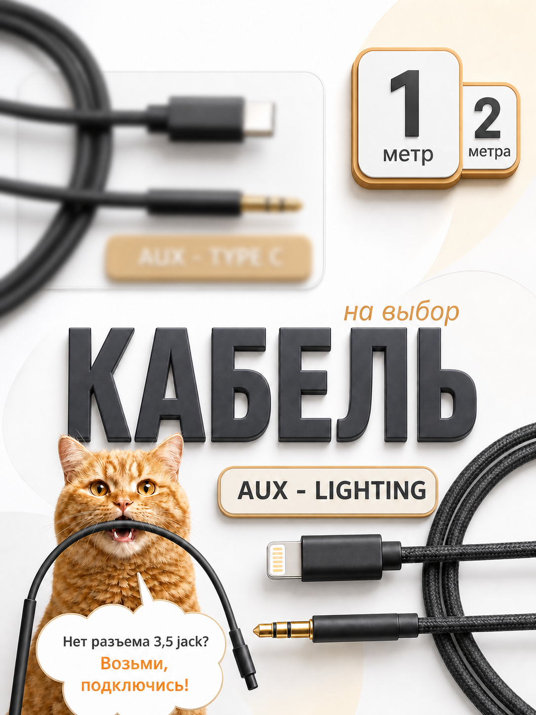 Кабель аудио AUX-Lightning черный в оплетке 1 метр для айфона