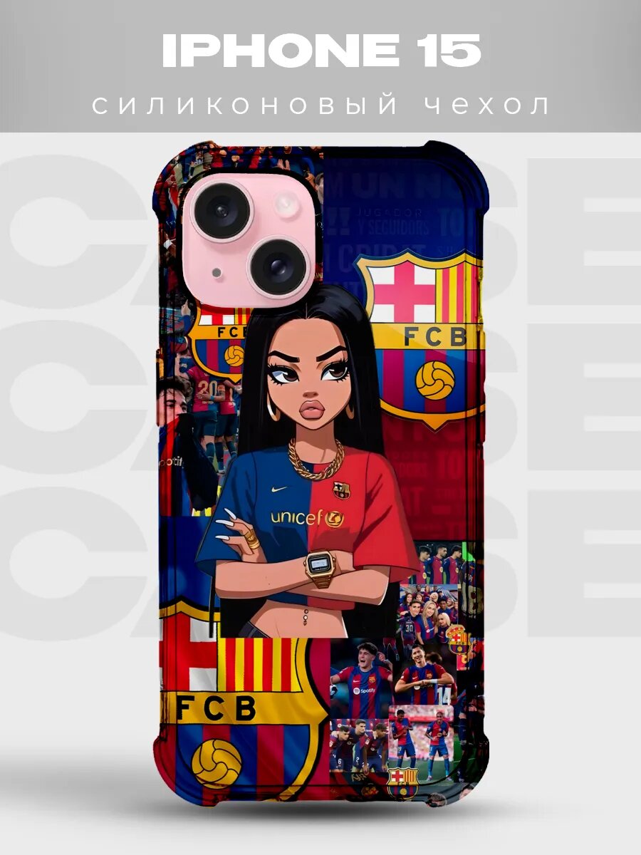 Чехол на iPhone 15 Барселона коллаж девушка